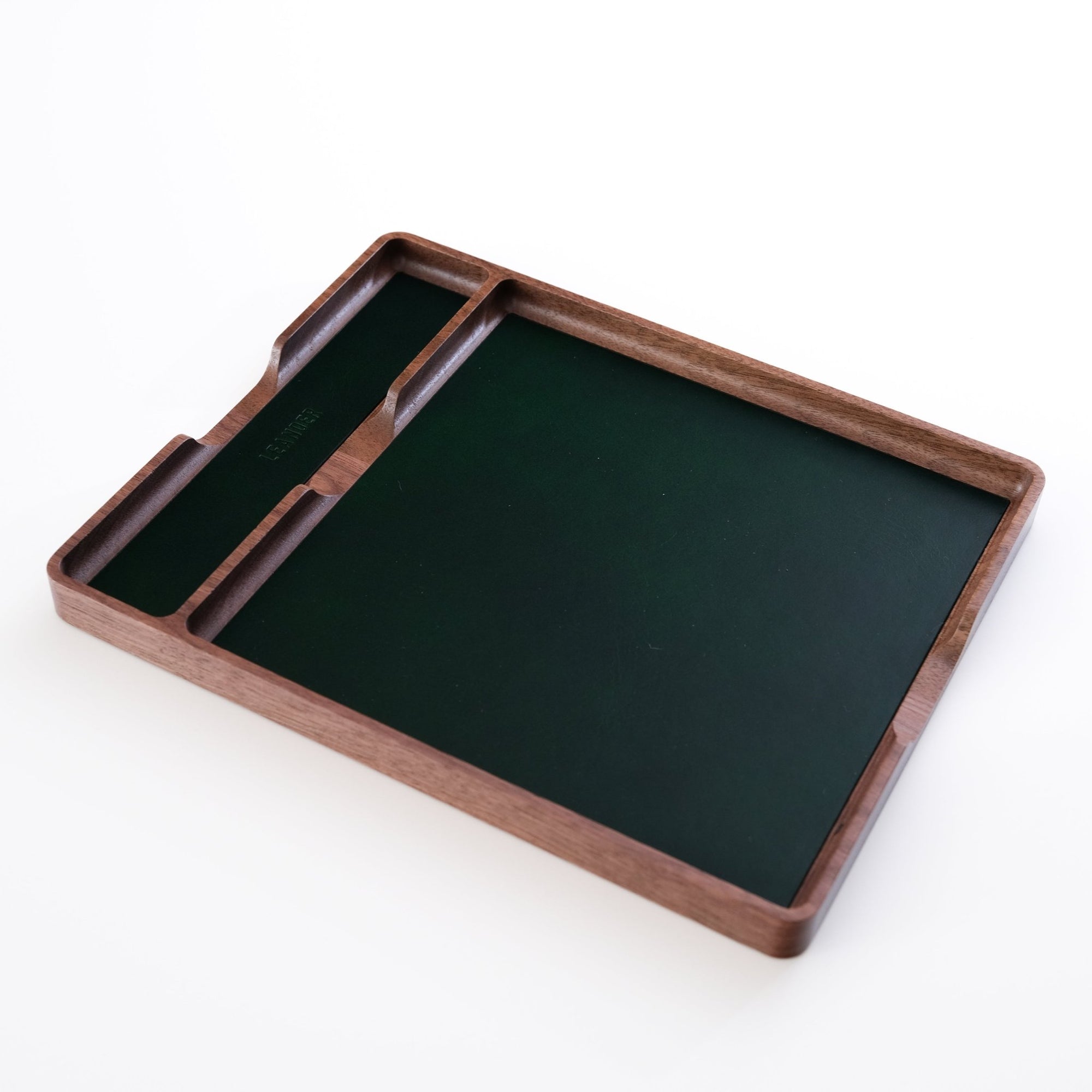 Black Leather Valet Tray | American Walnut and Leather