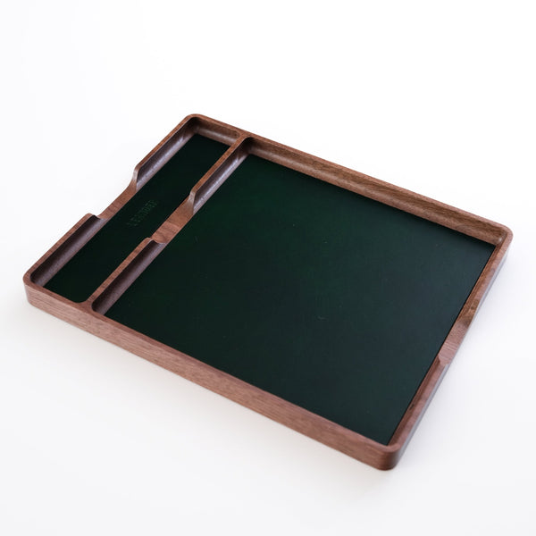 Black Leather Valet Tray | American Walnut and Leather