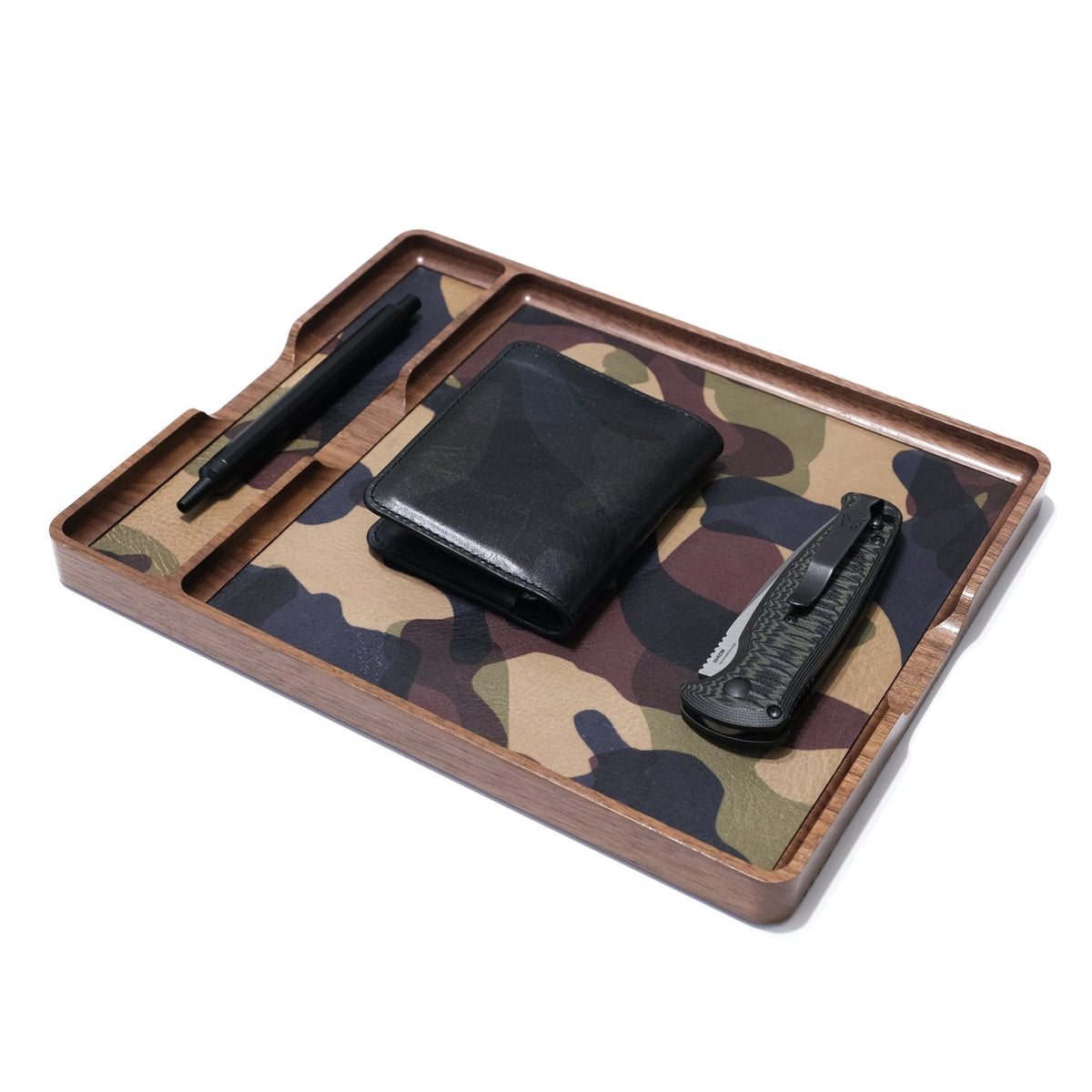 Black Leather Valet Tray | American Walnut and Leather